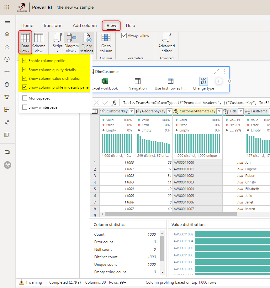 Know Your Data Better by Column Profiling In Power BI using Power Query ...